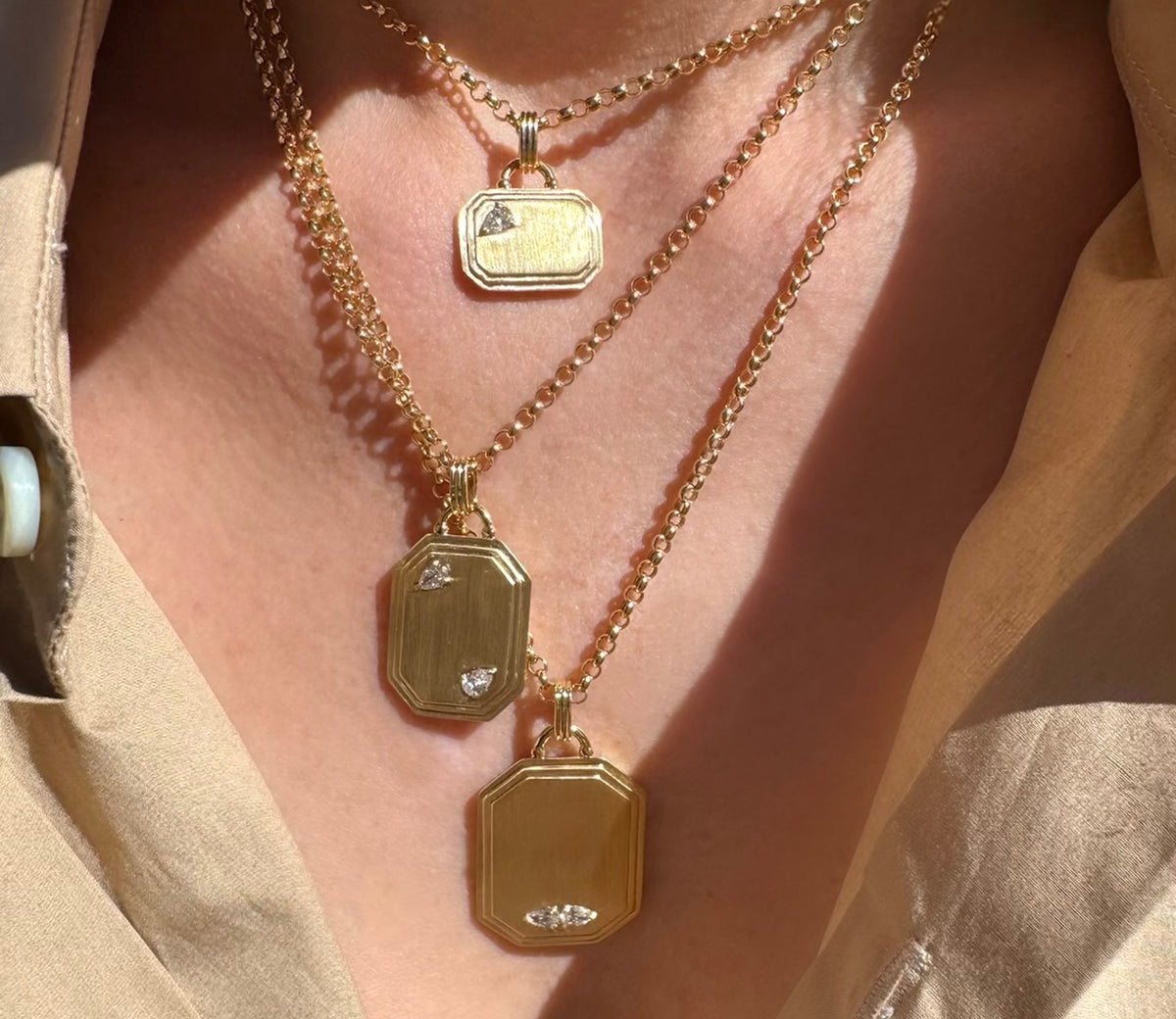 18k Yellow Gold 28mm Dog Tag Pear Diamond Necklace – Phillips House